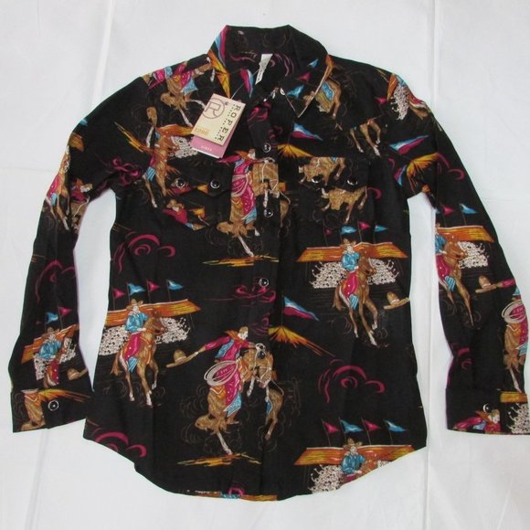 Roper | Shirts & Tops | Roper Girls Long Sleeve Cowboy Rodeo Print Snap ...